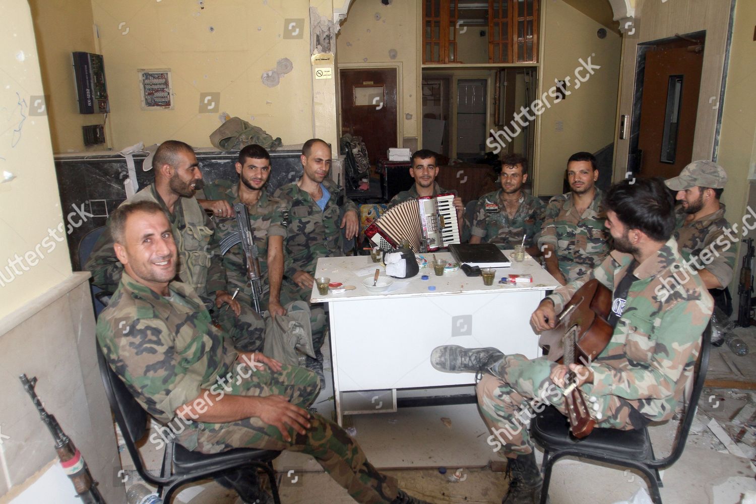 Syrian Soldiers Play Instruments Sing Songs Editorial Stock Photo ...