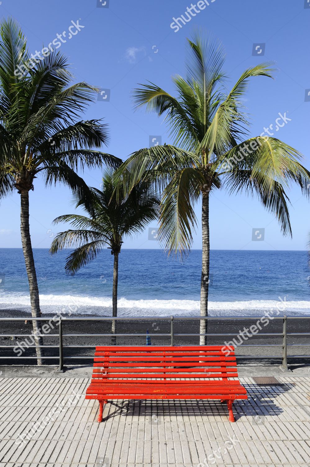 Red Park Bench On Beach Promenade Editorial Stock Photo - Stock Image ...