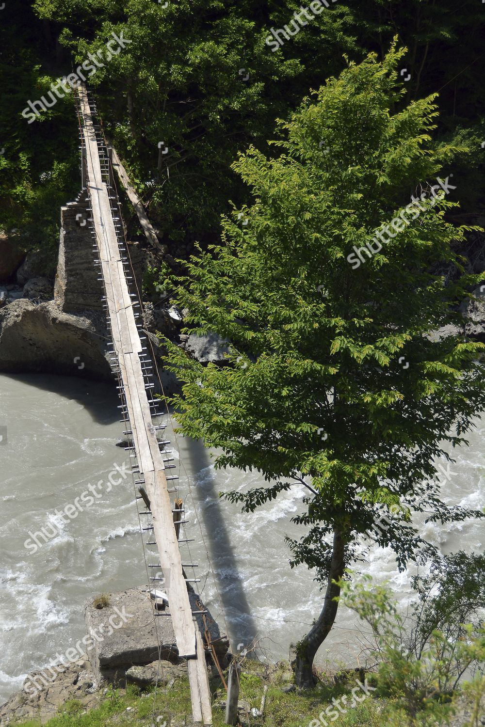Simple Suspension Bridge Over Enguri River Editorial Stock Photo ...