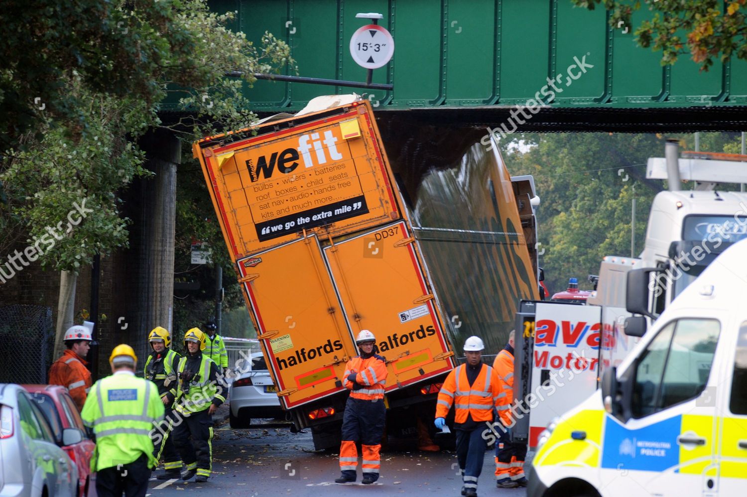 Halfords Lorry Gets Stuck Under Railway Editorial Stock Photo - Stock ...