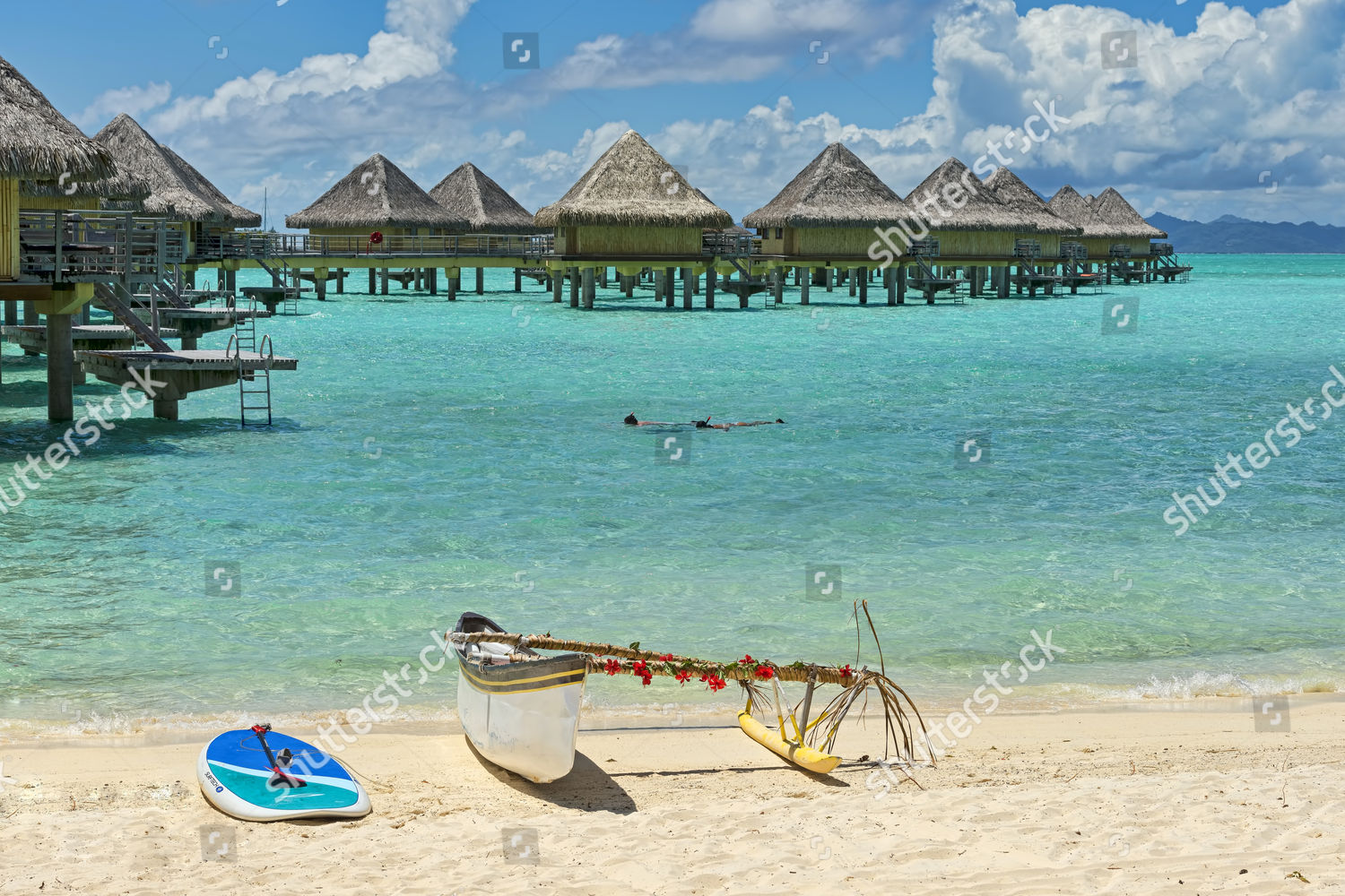 Decorated Outrigger Boat Front Overwater Bungalows Editorial Stock ...