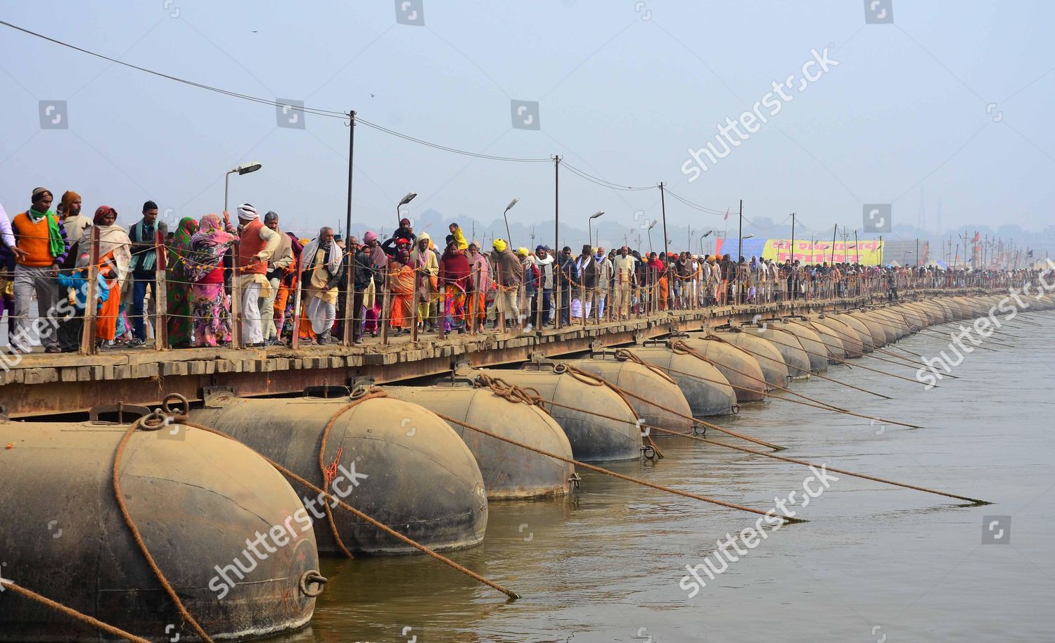 Devotees Crossing Temporary Pontoon Bridge On Editorial Stock Photo ...
