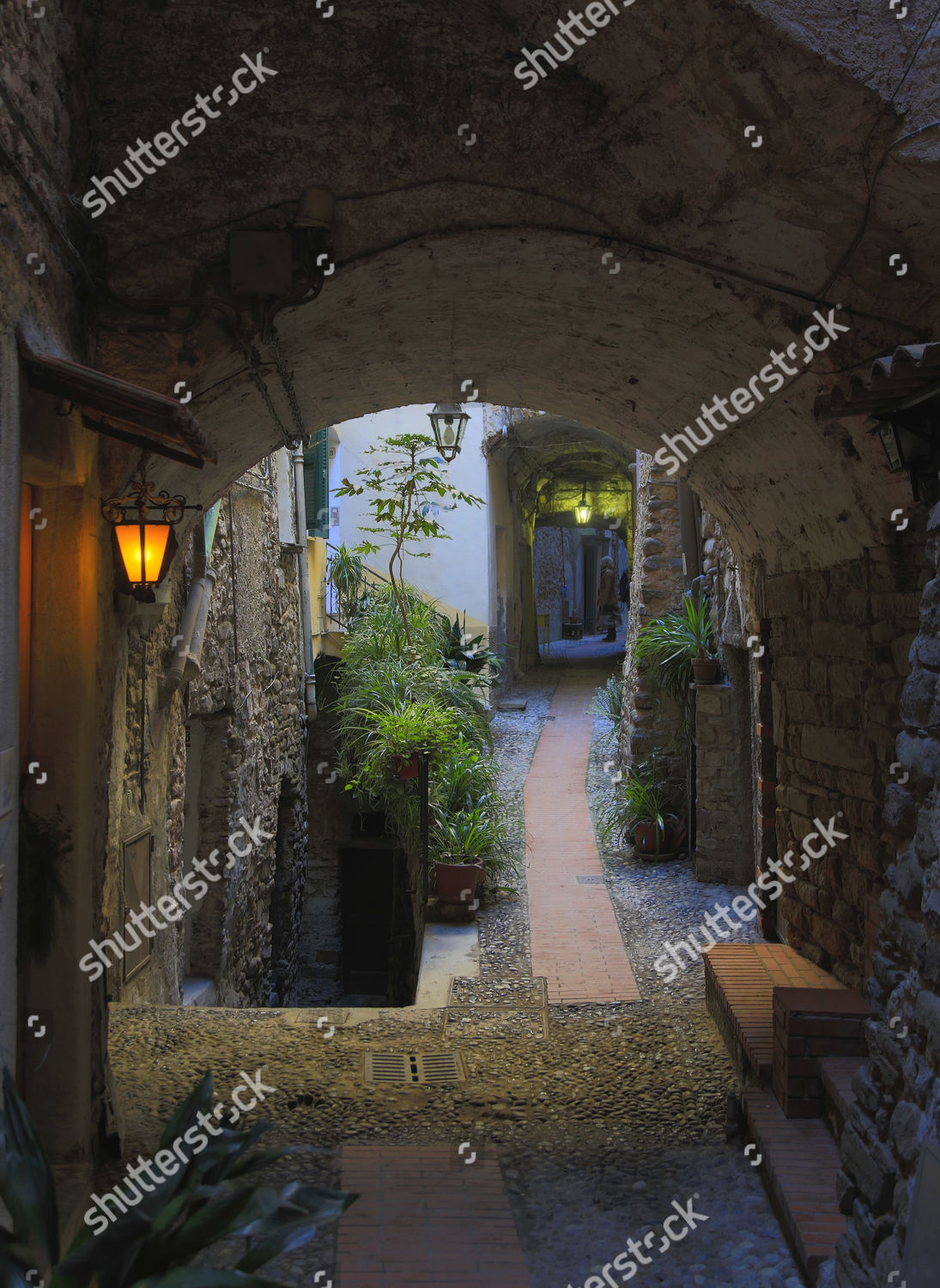 Illuminated Alleyway Medieval Village Dolceaqua Province Editorial ...