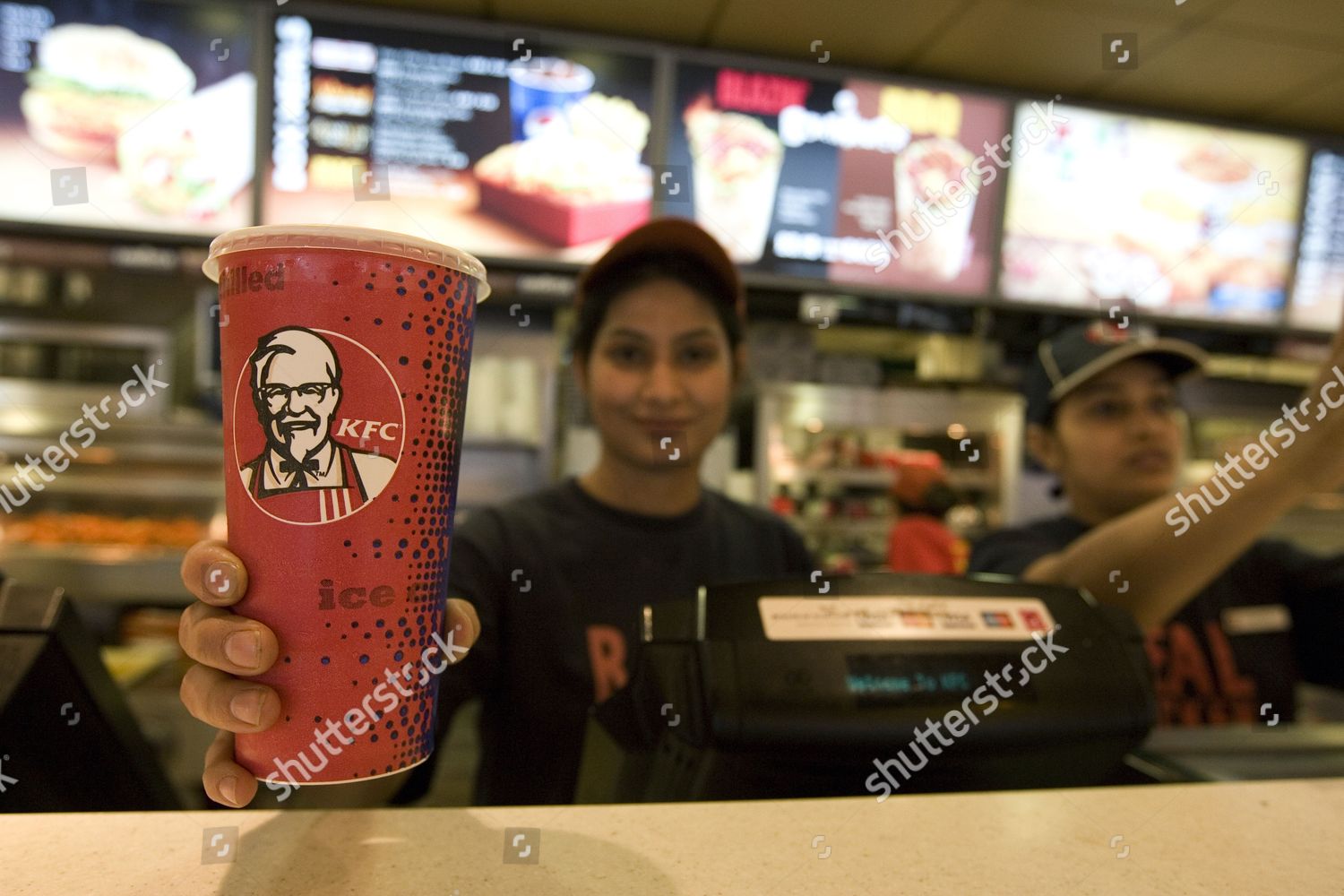 Kfc Employee Serves Thirsty Customer Restaurant Editorial Stock Photo ...