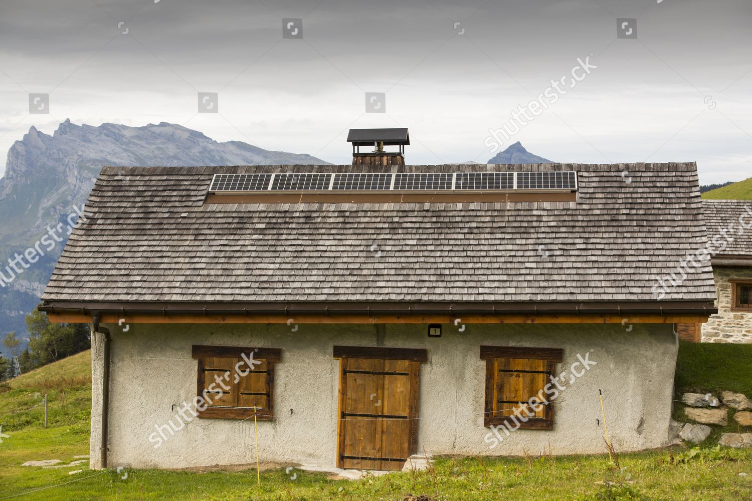 Solar Panels On Mountain Huts Chalet Editorial Stock Photo - Stock ...