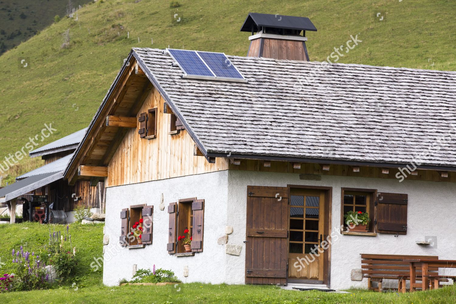 Solar Panels On Mountain Huts Chalet Editorial Stock Photo - Stock ...
