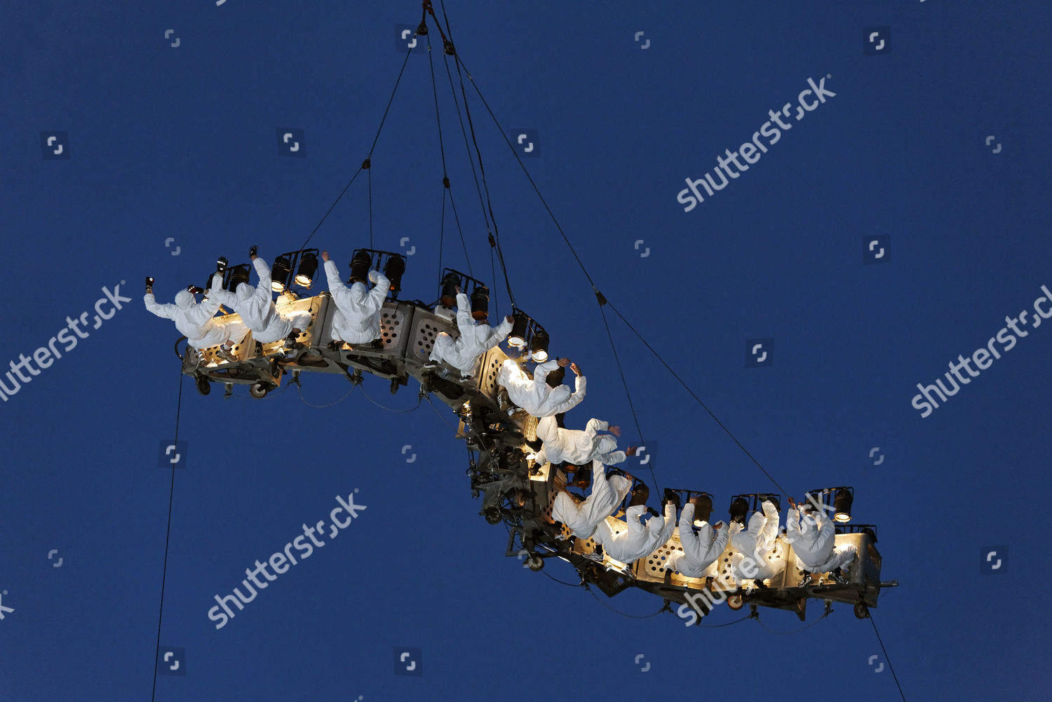 Whiteclad Trapeze Artists Hanging Upside Down Editorial Stock Photo ...