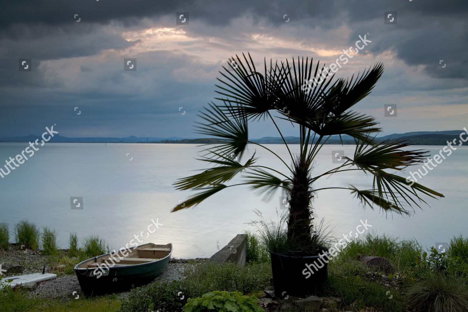 Palm Tree Fishing Boat Rain Clouds Editorial Stock Photo - Stock Image ...