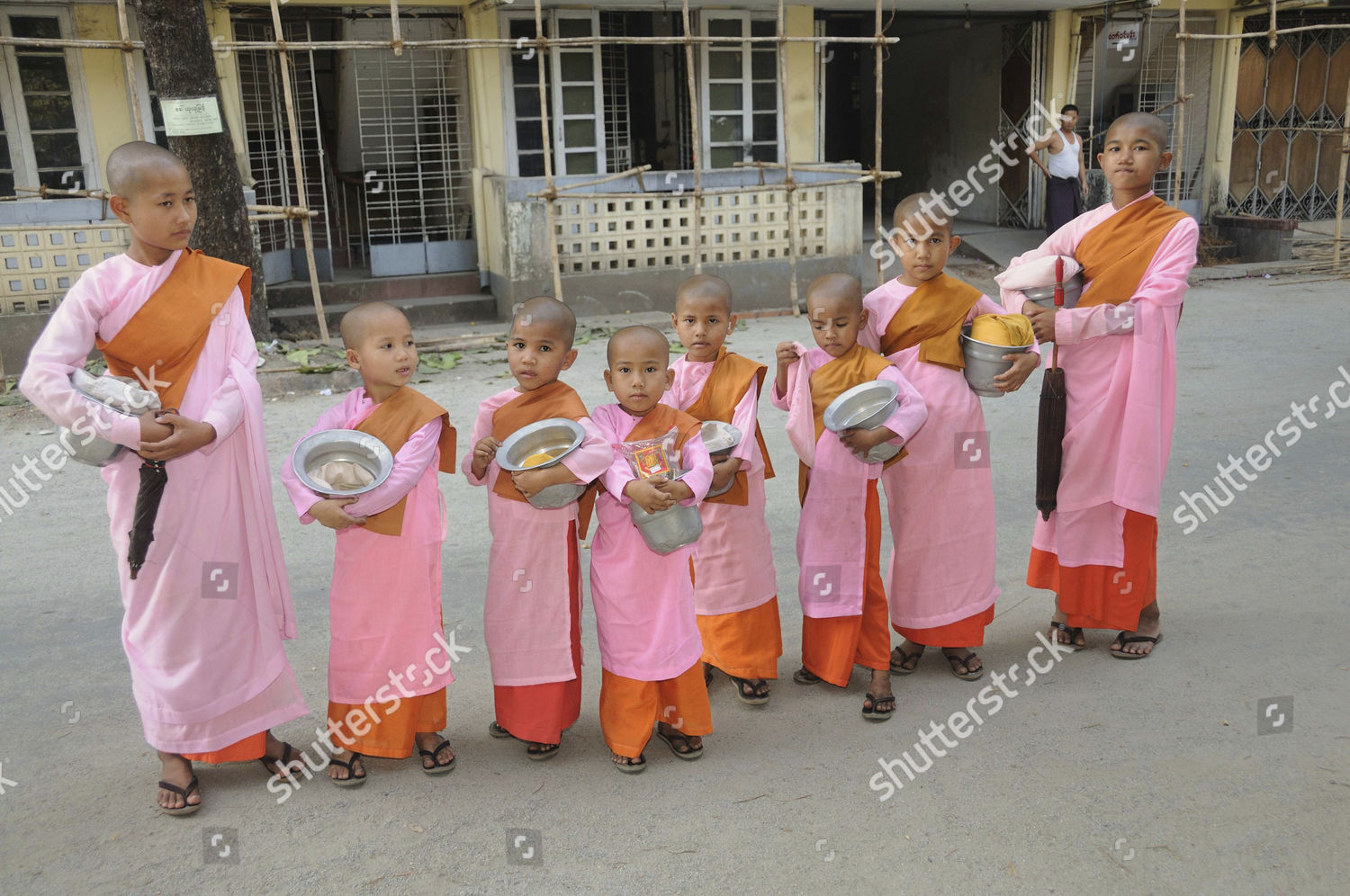 Buddhist Child Nuns On Their Morning Editorial Stock Photo - Stock ...