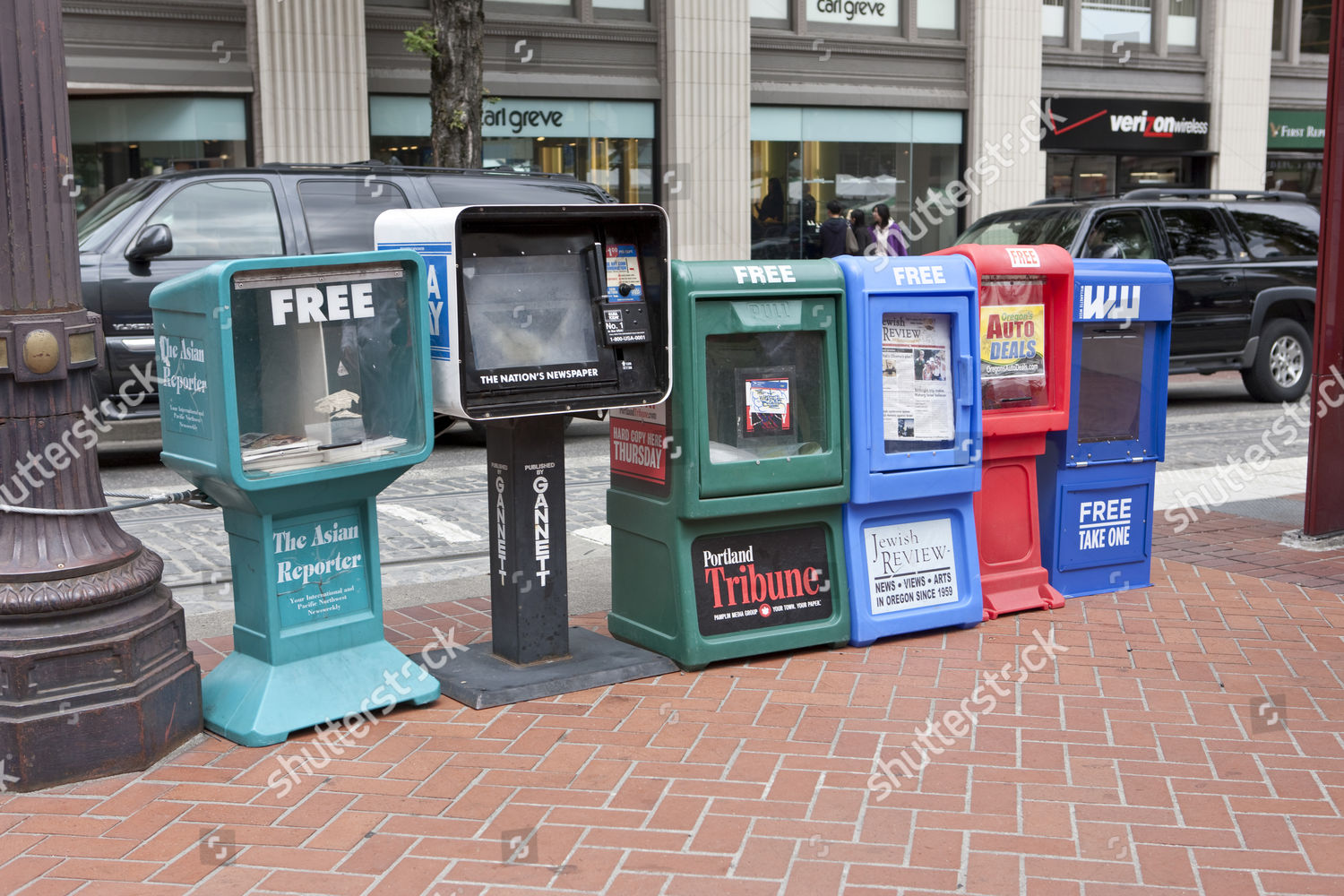 Newspaper Boxes On Side Road Portland Editorial Stock Photo - Stock ...