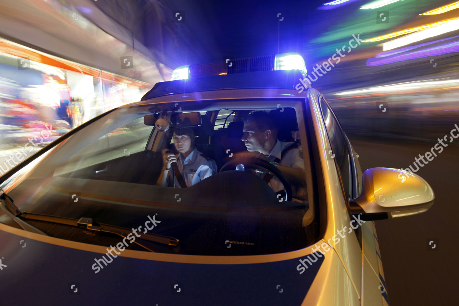 Police Patrol Car Driving Flashing Lights Editorial Stock Photo - Stock ...