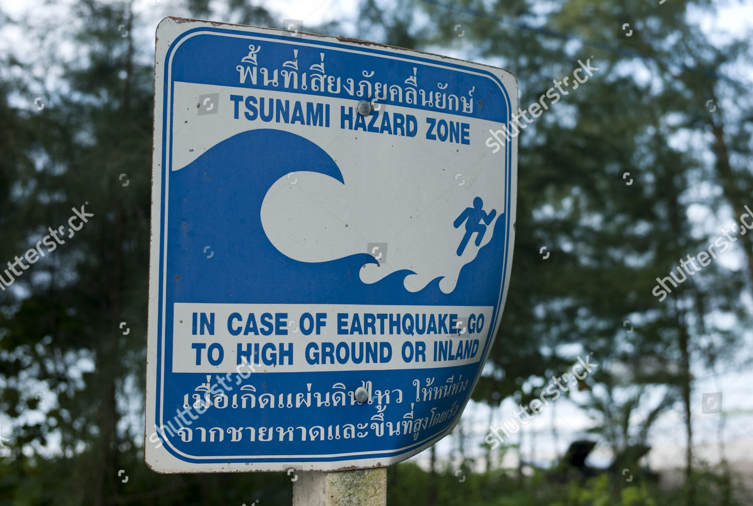 Tsunami Warning Sign On Beach Direction Editorial Stock Photo - Stock ...