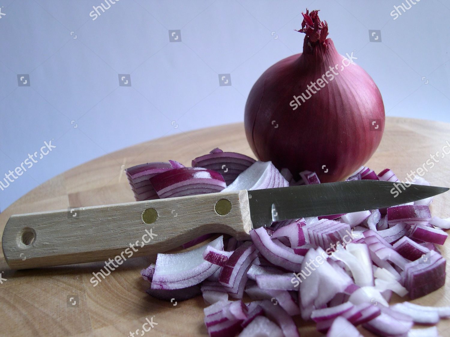 Chopped Red Onions Knife On Chopping Editorial Stock Photo - Stock ...
