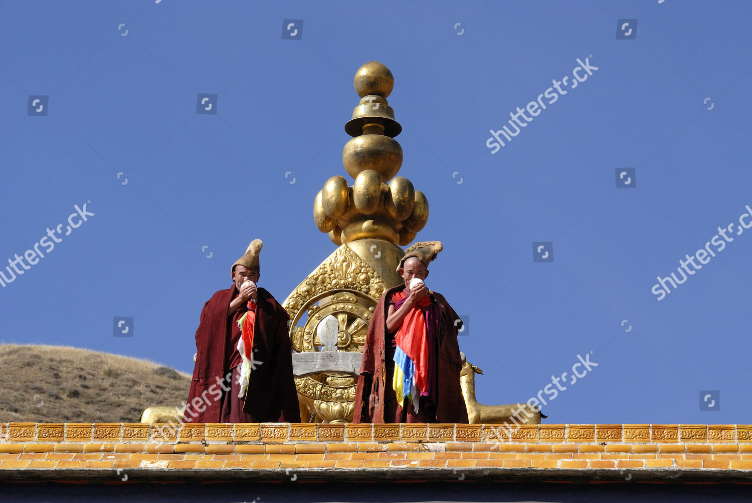Tibetan Monks Wearing Robes Yellow Hats Editorial Stock Photo - Stock ...