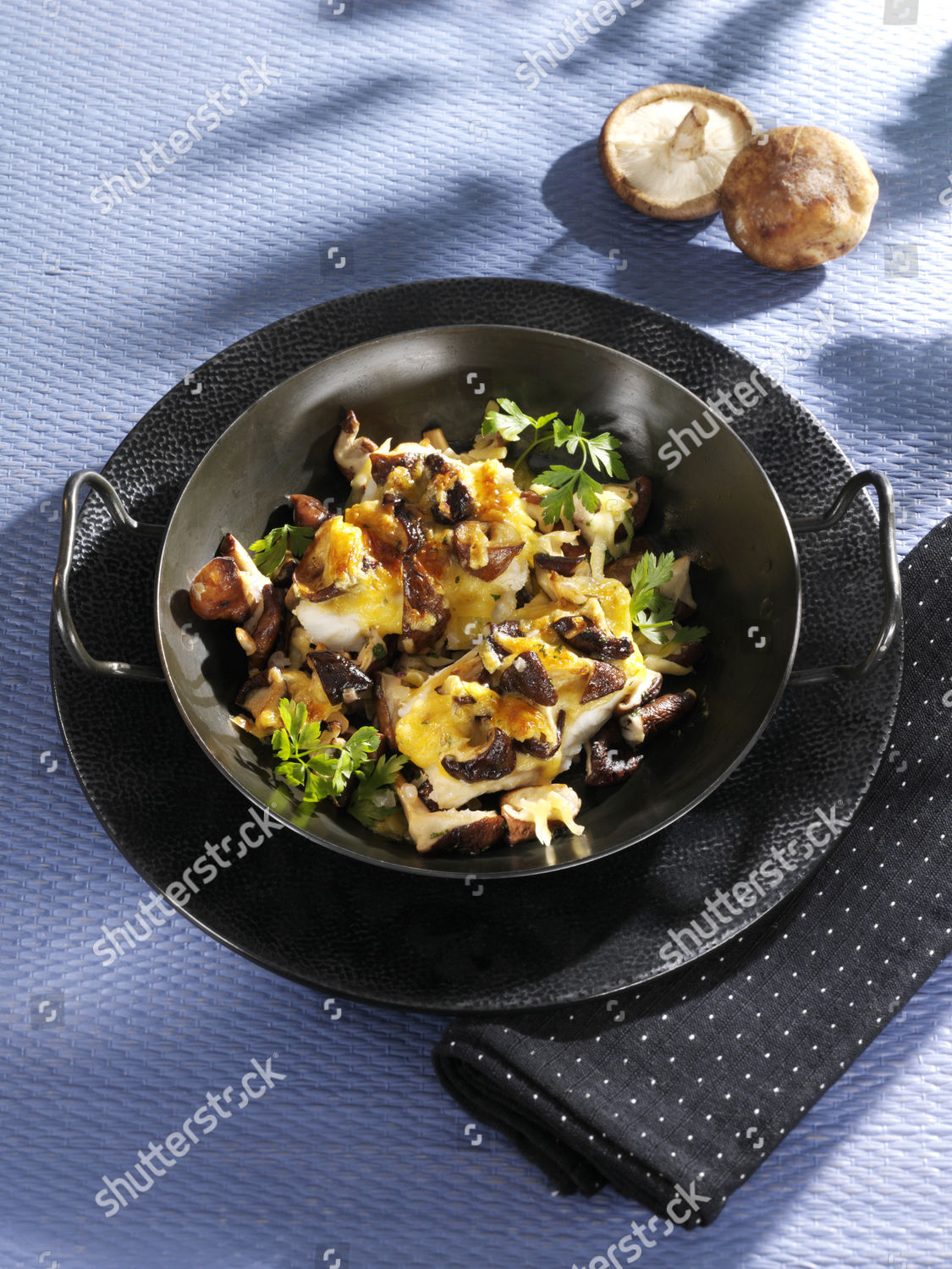 Fish Fillet Shitake Mushrooms Cast Iron Editorial Stock Photo - Stock ...