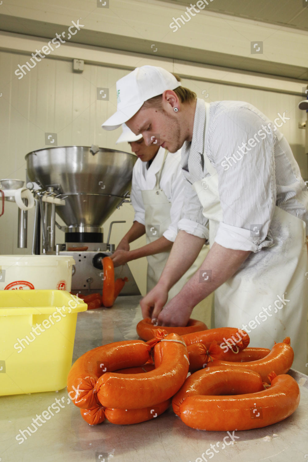 MODEL RELEASED BUTCHER APPRENTICE CREATING SAUSAGES Editorial Stock ...
