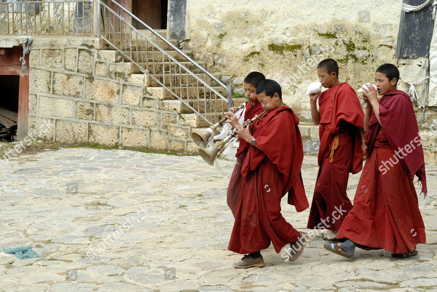 Monks Starting Procession Conch Shell Horn Editorial Stock Photo ...