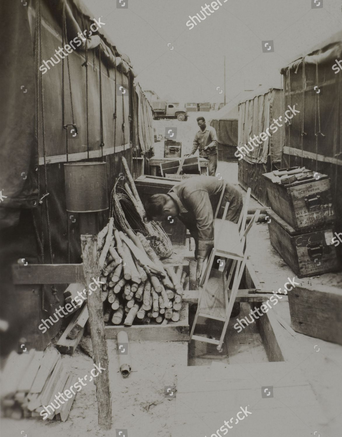 Soldiers Storage Area Behind Tents Wwii Editorial Stock Photo - Stock ...