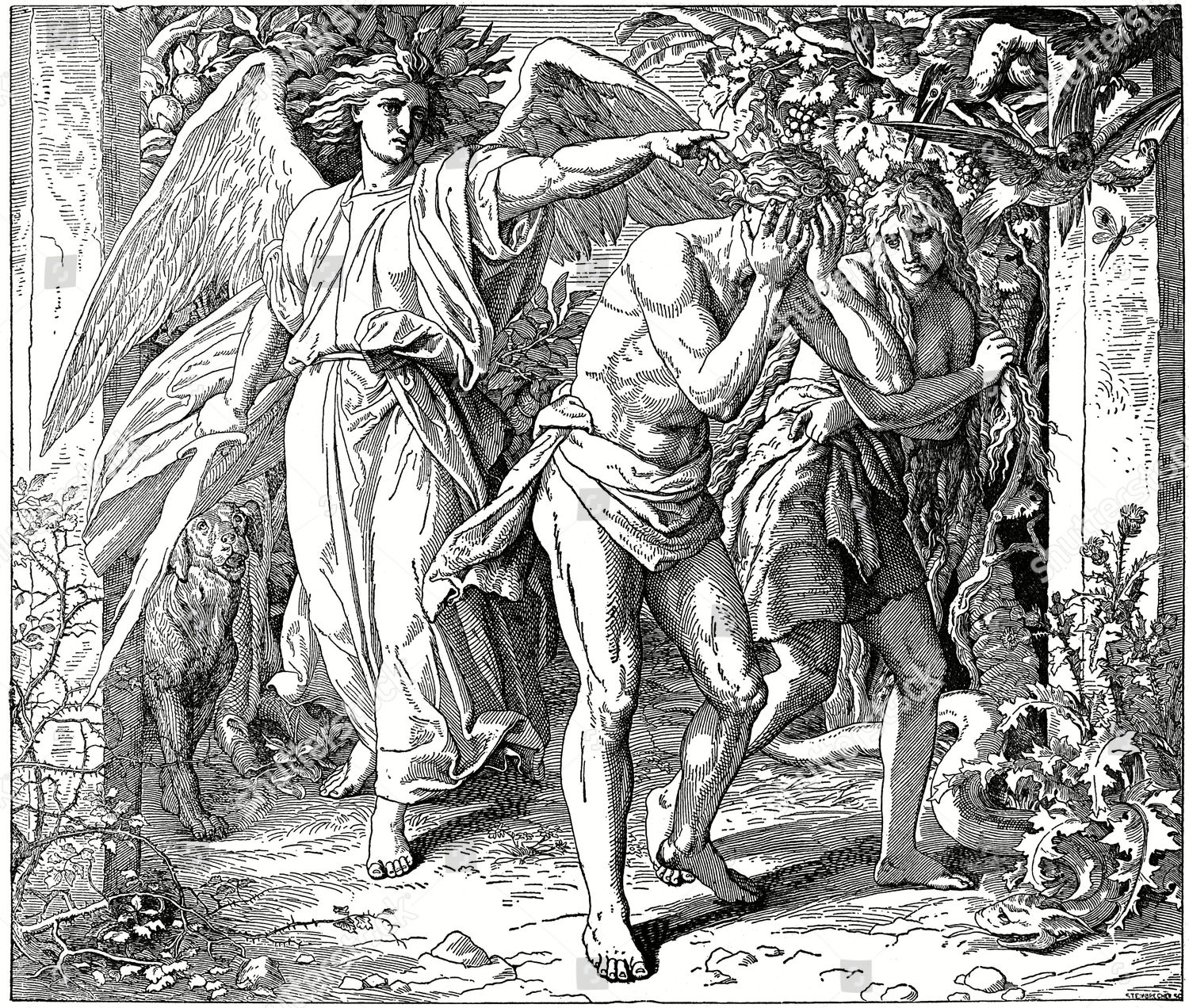 Woodcut Cherub Flaming Sword Adam Eve Editorial Stock Photo - Stock Image | Shutterstock