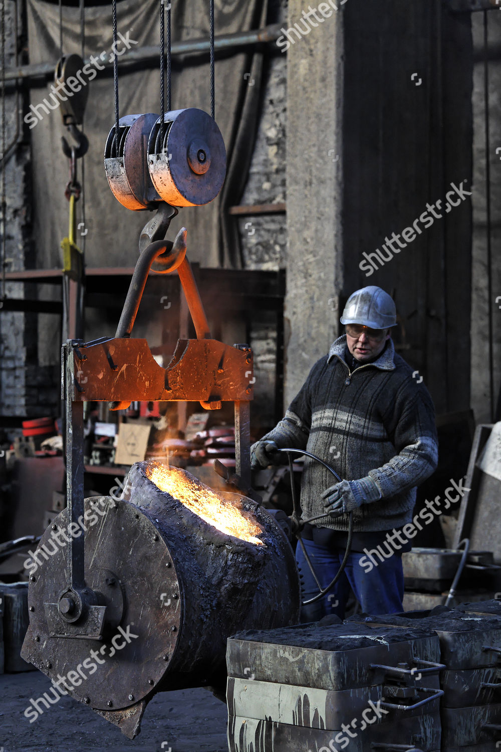 Founder Tipping Small Crane Ladle Molten Editorial Stock Photo - Stock ...