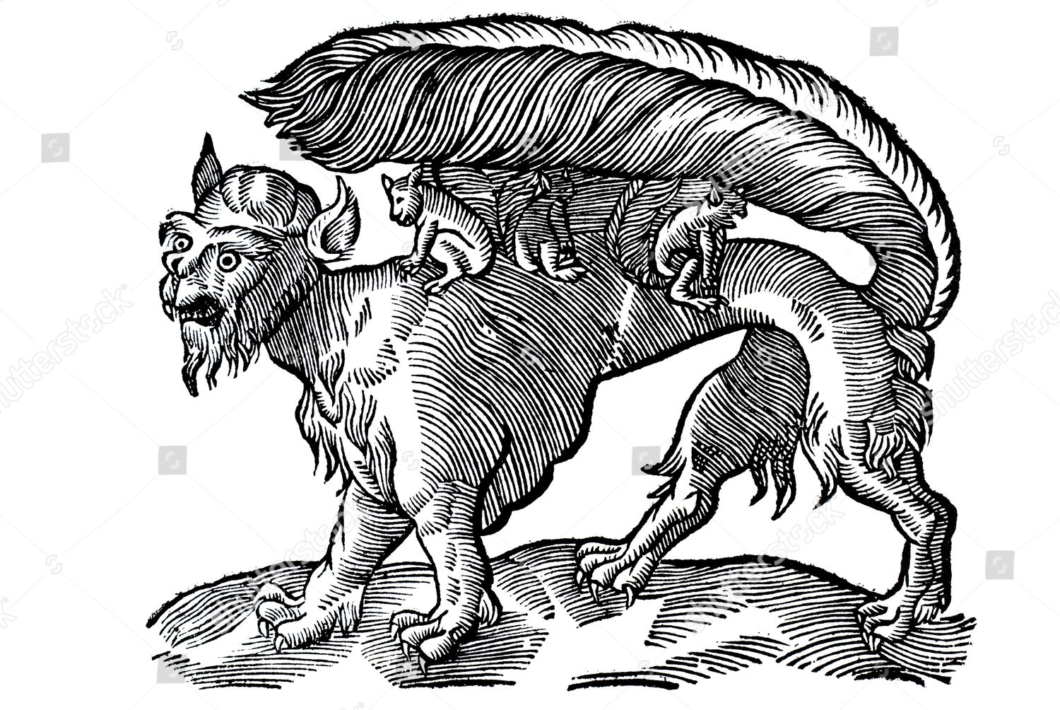 Woodcut Monster Bushy Tail Claws Pointy Editorial Stock Photo - Stock ...