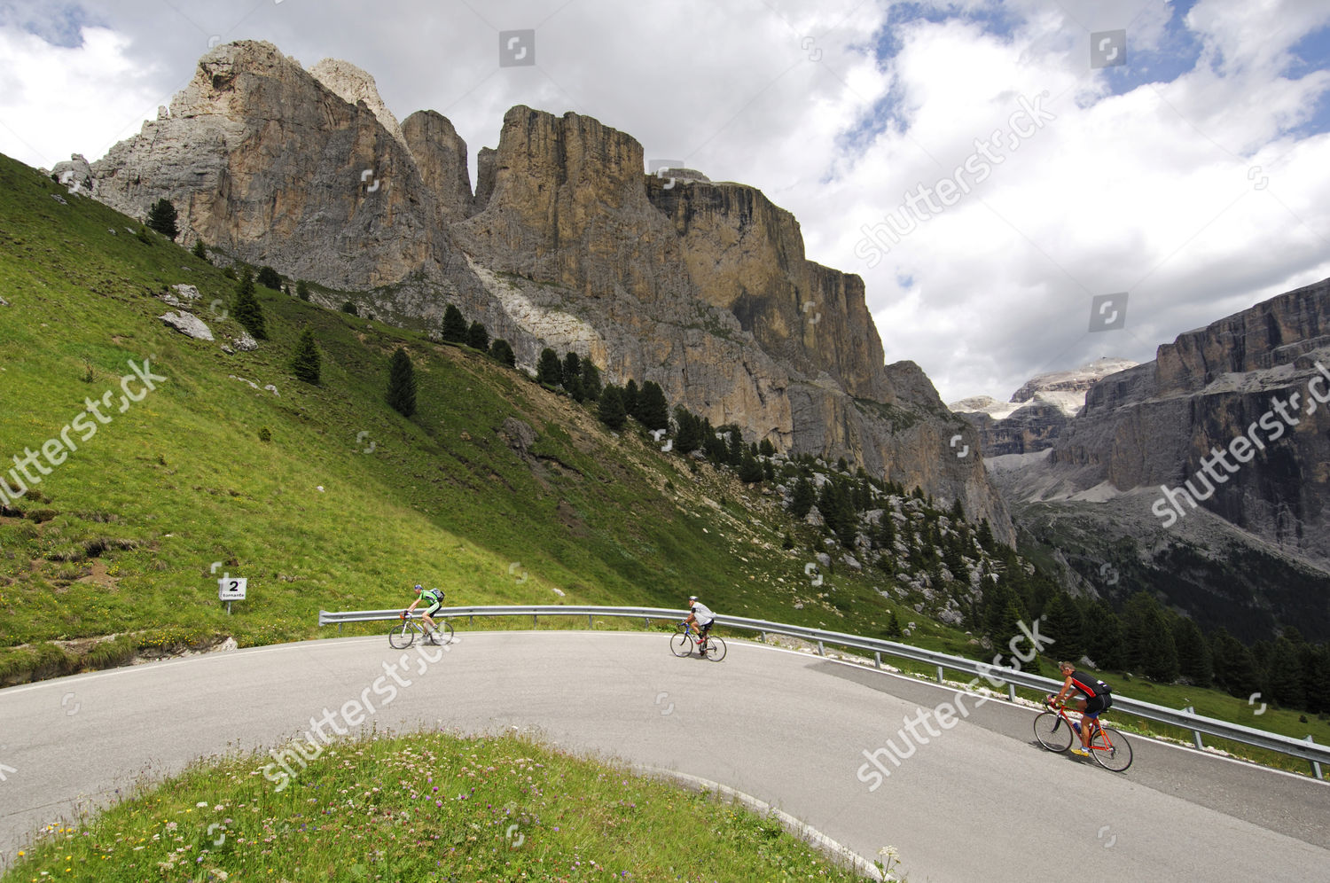 Racing Cyclists On Passo Sella Mountain Editorial Stock Photo - Stock ...