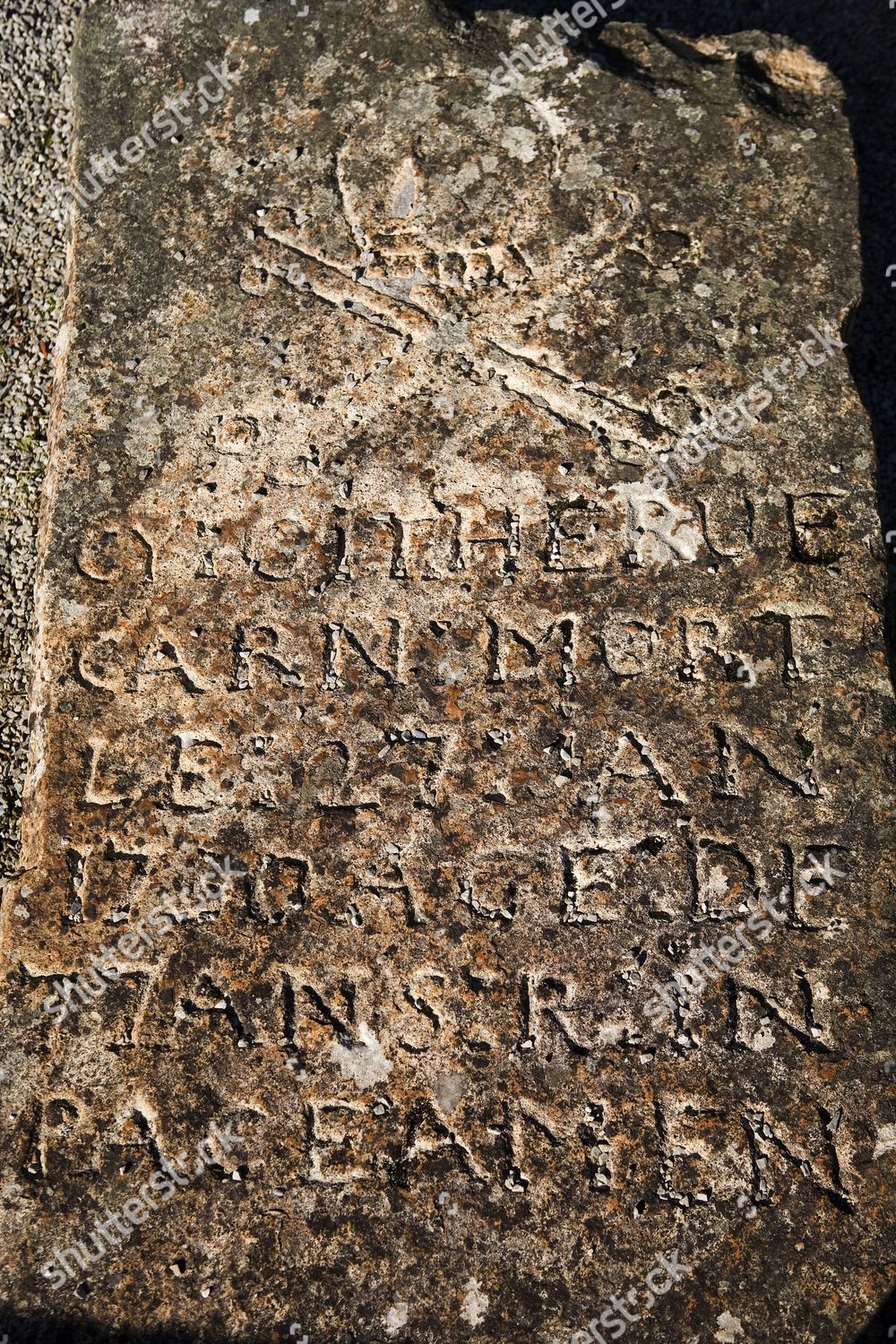 Old Gravestone Carved French Writing Skull Editorial Stock Photo ...