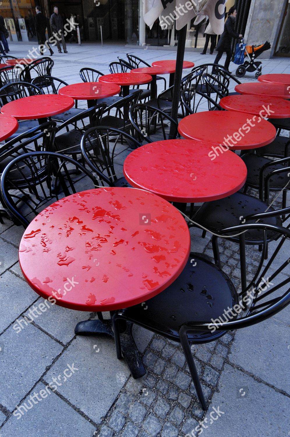 Wet Red Tables Pavement Munich Bavaria Editorial Stock Photo - Stock ...