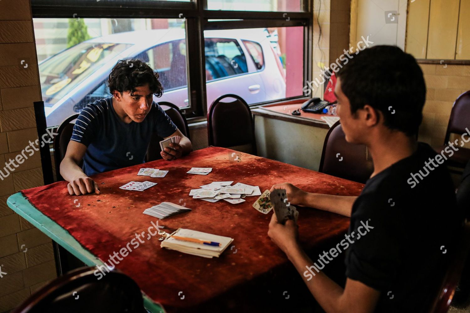 Syrian Refugees Playing Cards Small Cafe Editorial Stock Photo - Stock ...