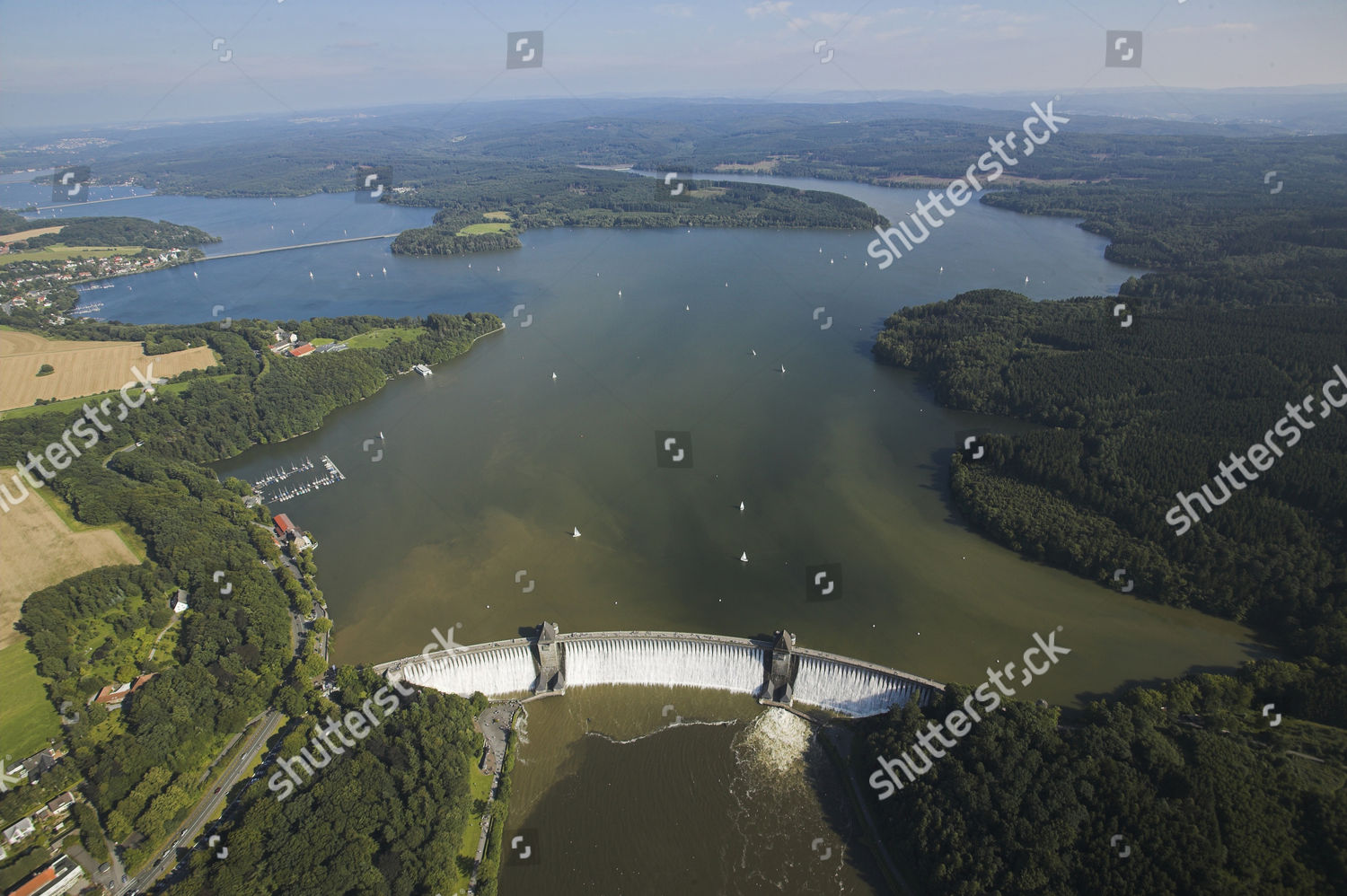 Aerial Photograph Concrete Dam Moehne Reservoir Editorial Stock Photo ...