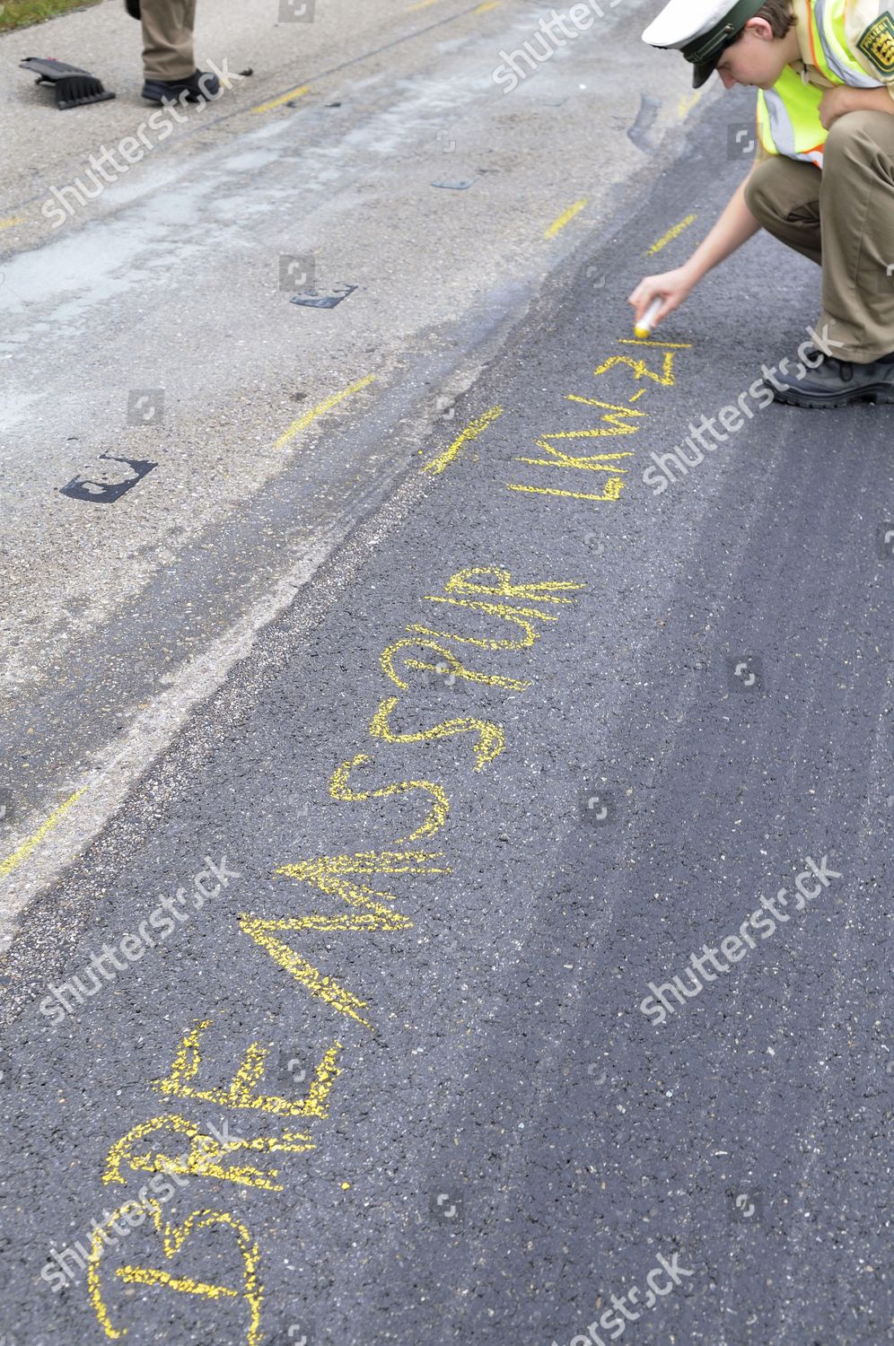 Young Policewoman Marking Road Crayon Accident Editorial Stock Photo ...