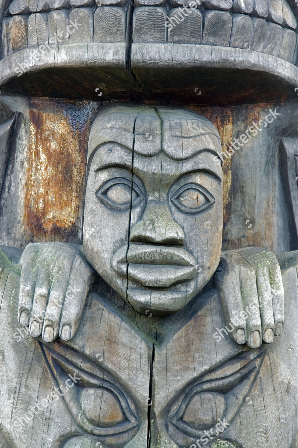 Carved Human Face On Totem Pole Editorial Stock Photo - Stock Image ...