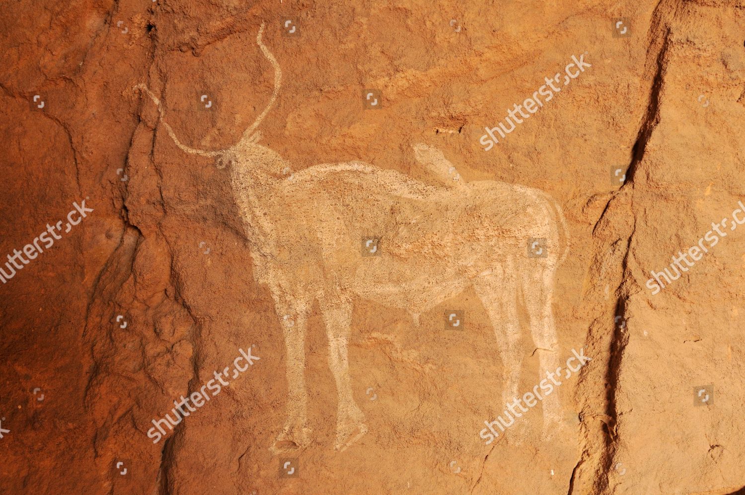 Painted Cow Neolithic Rockart Acacus Mountains Editorial Stock Photo ...