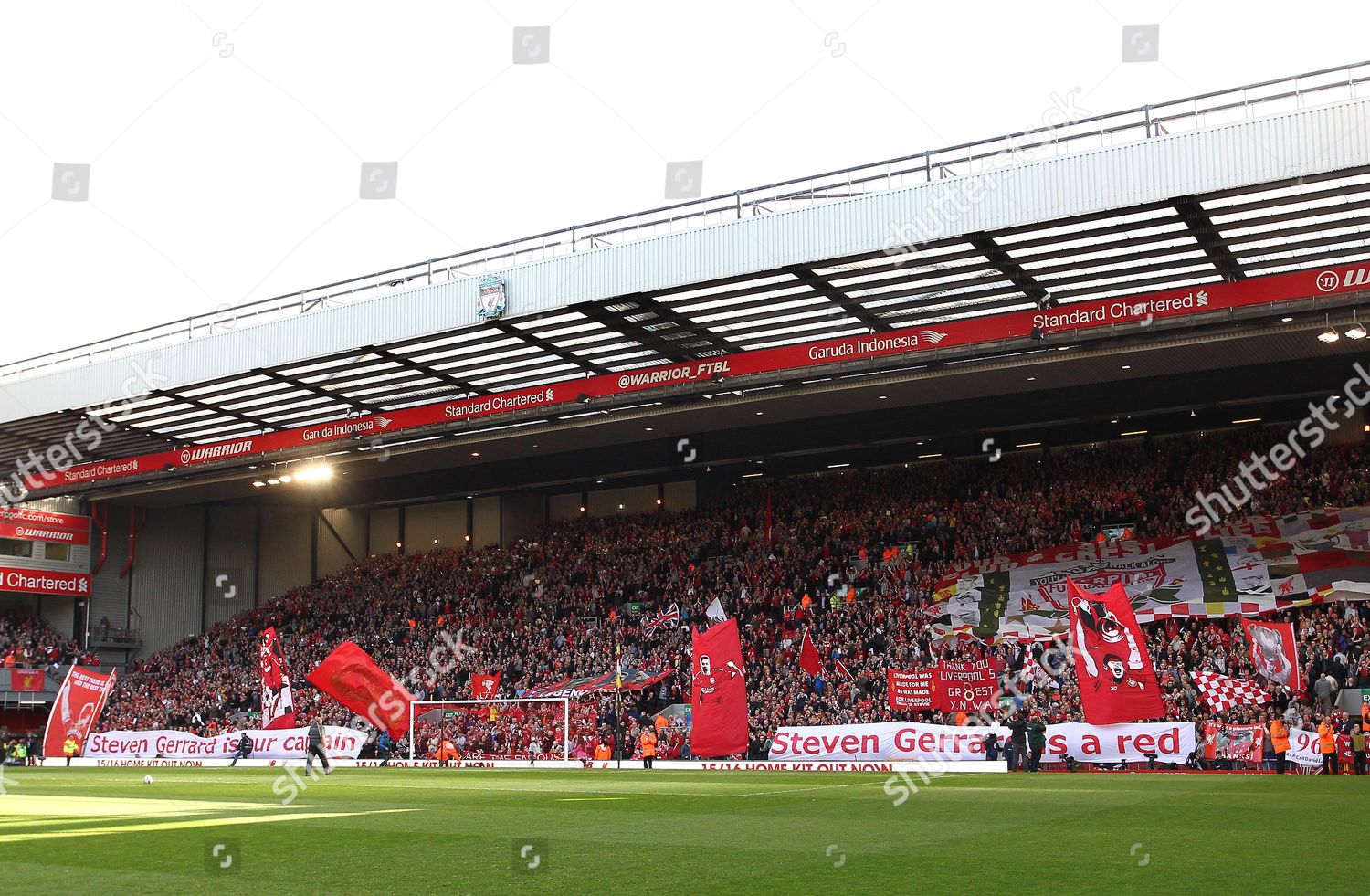 Kop Inside Anfield Displays Banners Steven Editorial Stock Photo ...