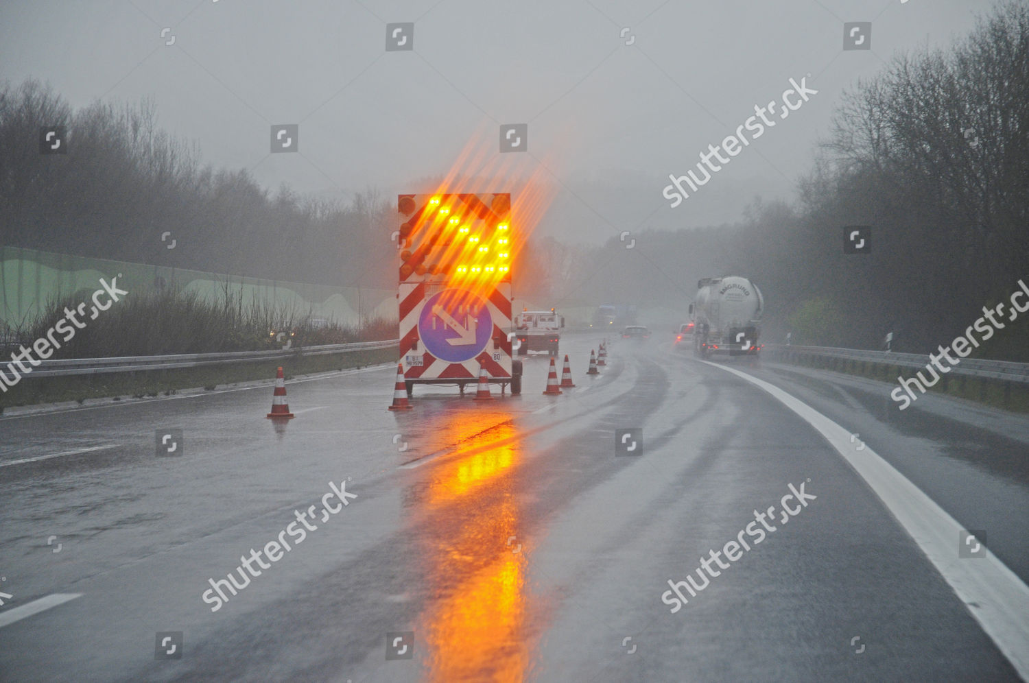 Bright Traffic Sign Road Works Route Editorial Stock Photo - Stock ...