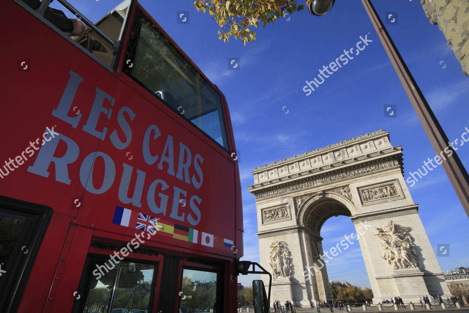 Doubledecker Tour Bus Approaching Arc De Editorial Stock Photo - Stock ...
