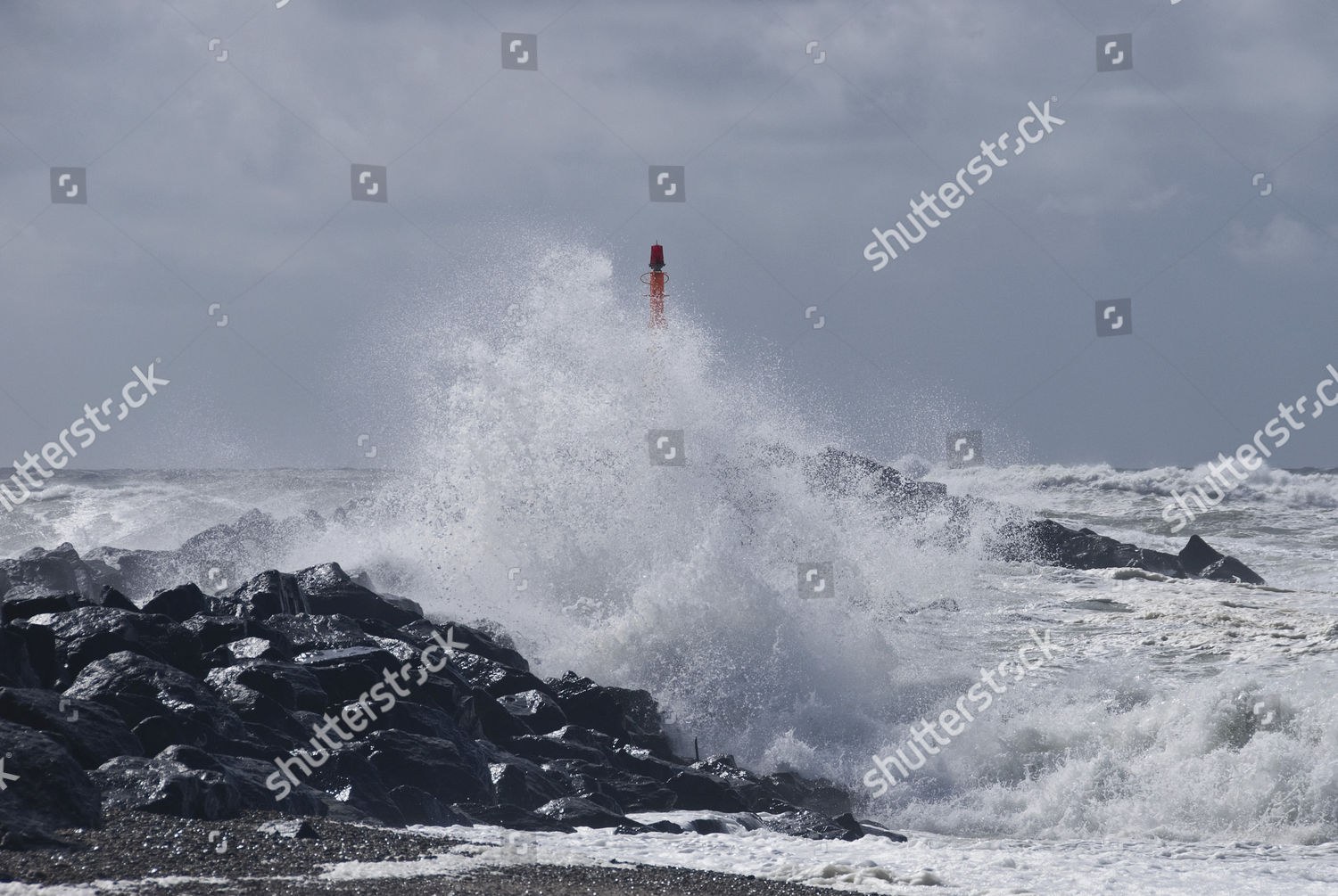 Strong Waves Spray Storm Pier Hvide Editorial Stock Photo - Stock Image ...