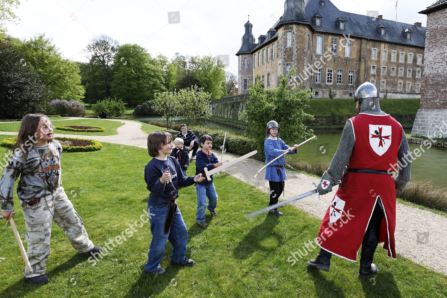 Children Playing Knights Sword Fighting Against Editorial Stock Photo ...