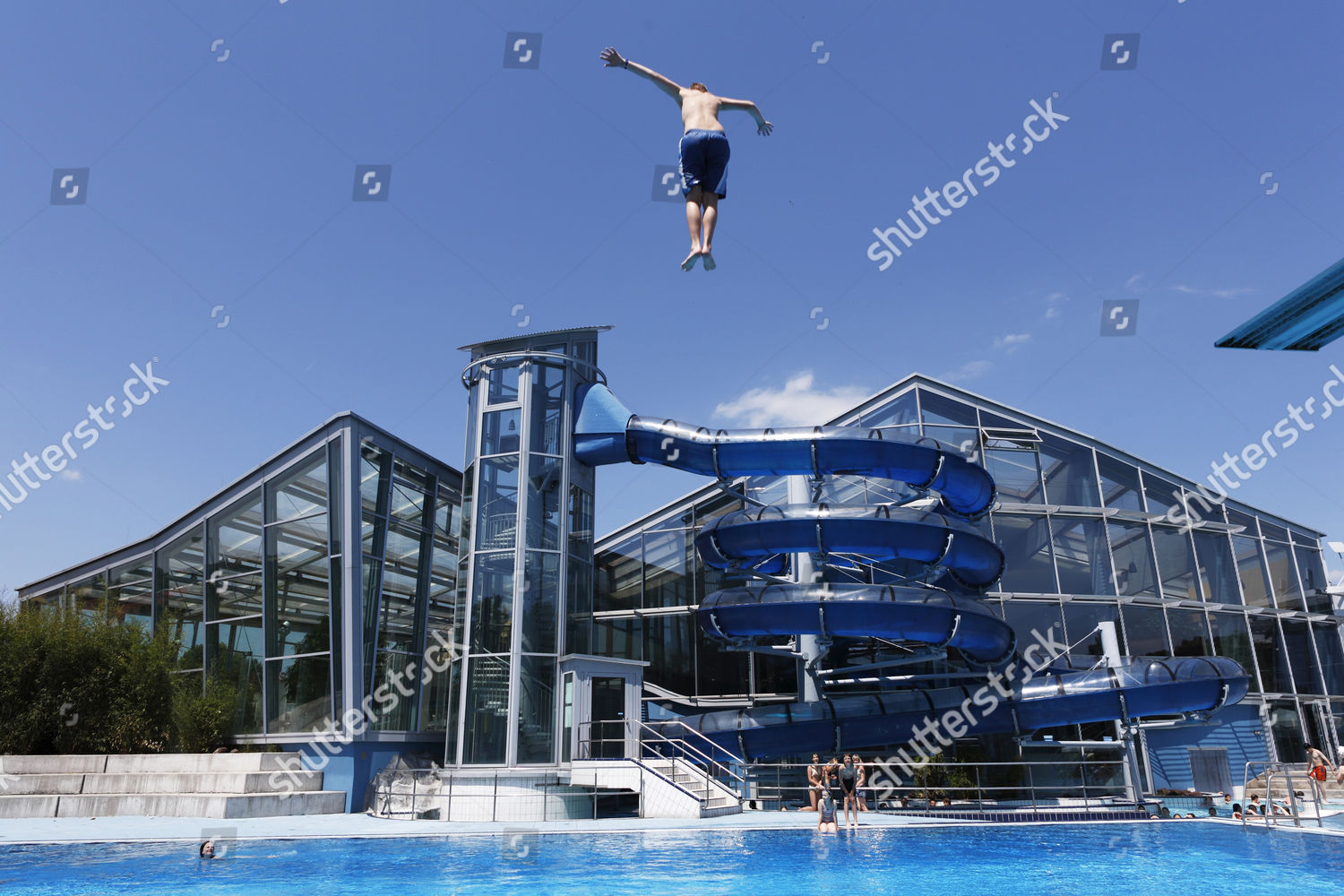 Swimmer Diving Diving Board Front Waterslide Editorial Stock Photo ...