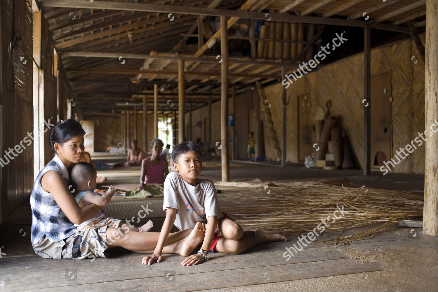 Mother Children Sitting Traditional Longhouse Iban Editorial Stock ...