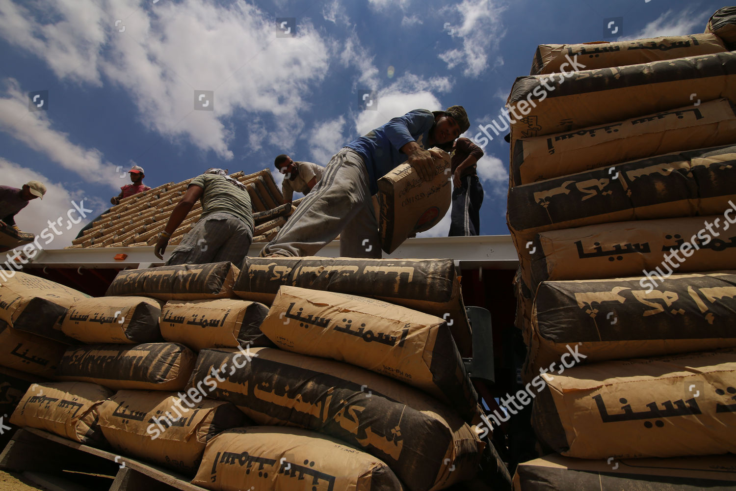 Workers Offload Truck Loaded Cement After Editorial Stock Photo - Stock ...
