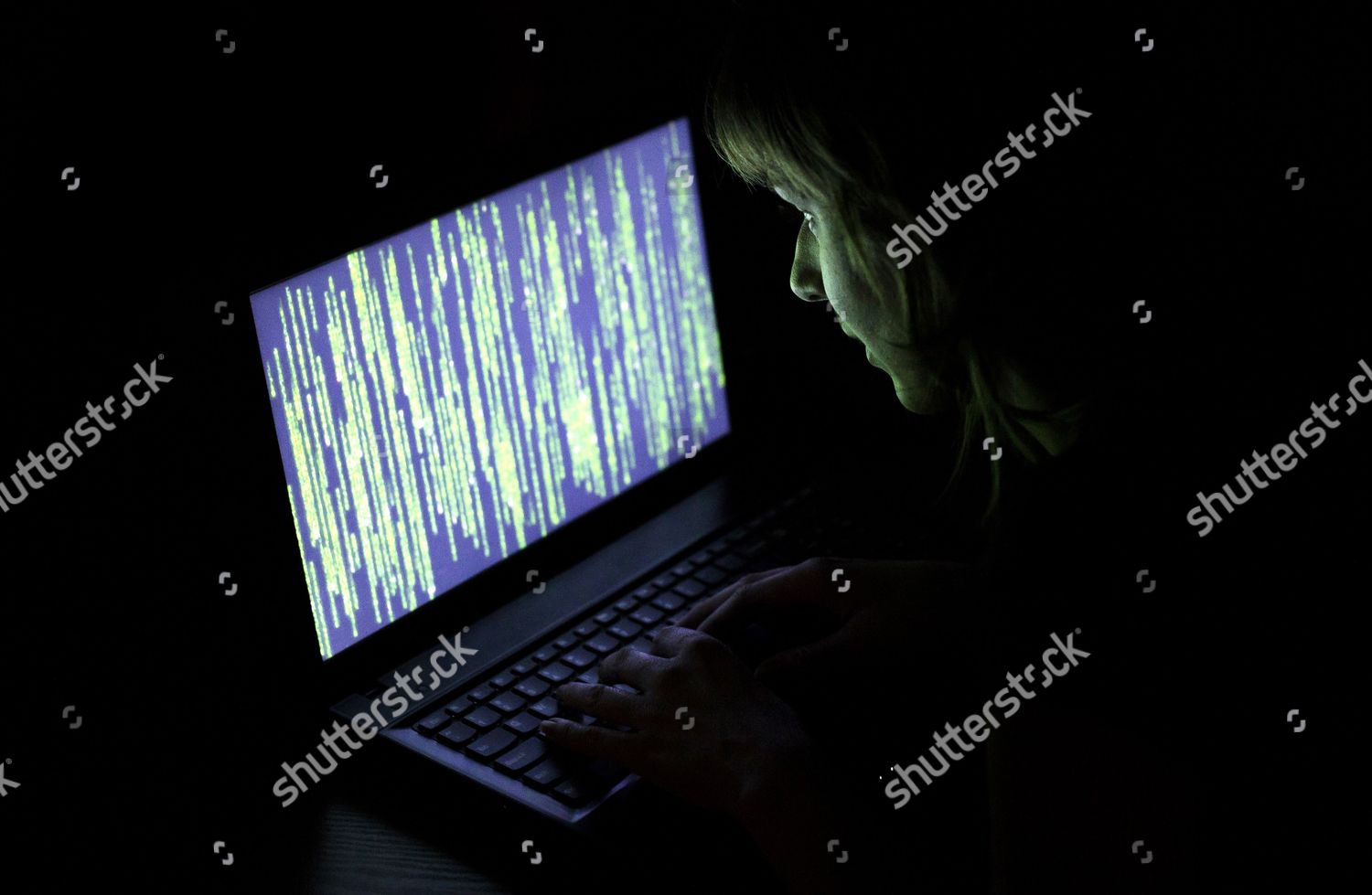 Woman Watching Screensaver Matrix Style On Editorial Stock Photo ...