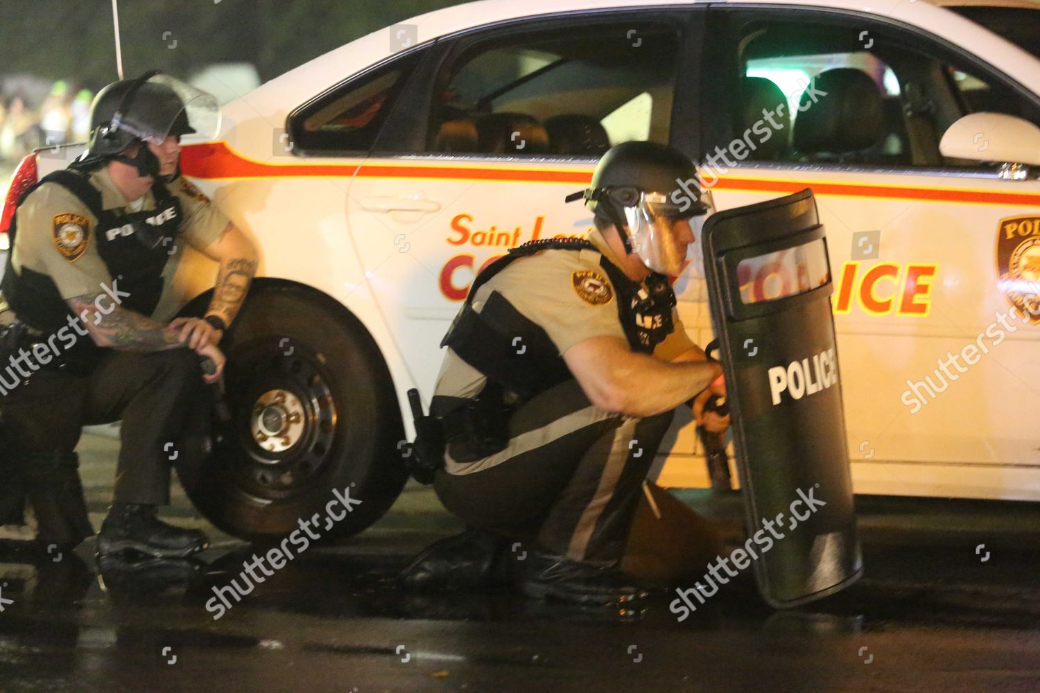 Police Take Cover Behind Cars Ferguson Editorial Stock Photo - Stock ...