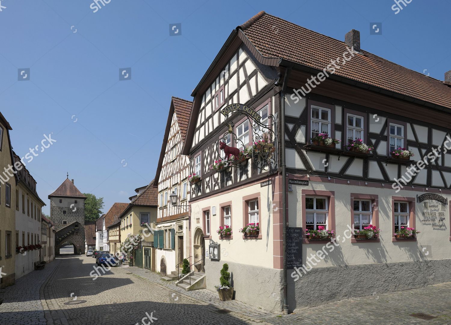 Timbered Houses Rothenberg Town Gate Behind Editorial Stock Photo ...