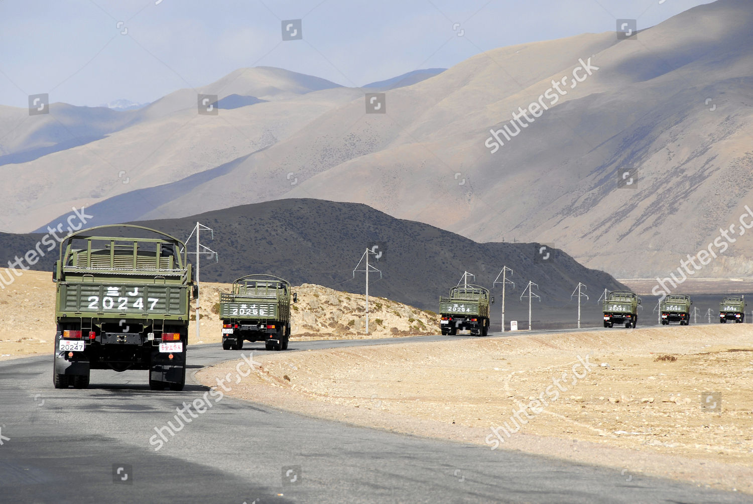 Chinese Military Truck Convoy Driving On Editorial Stock Photo - Stock ...