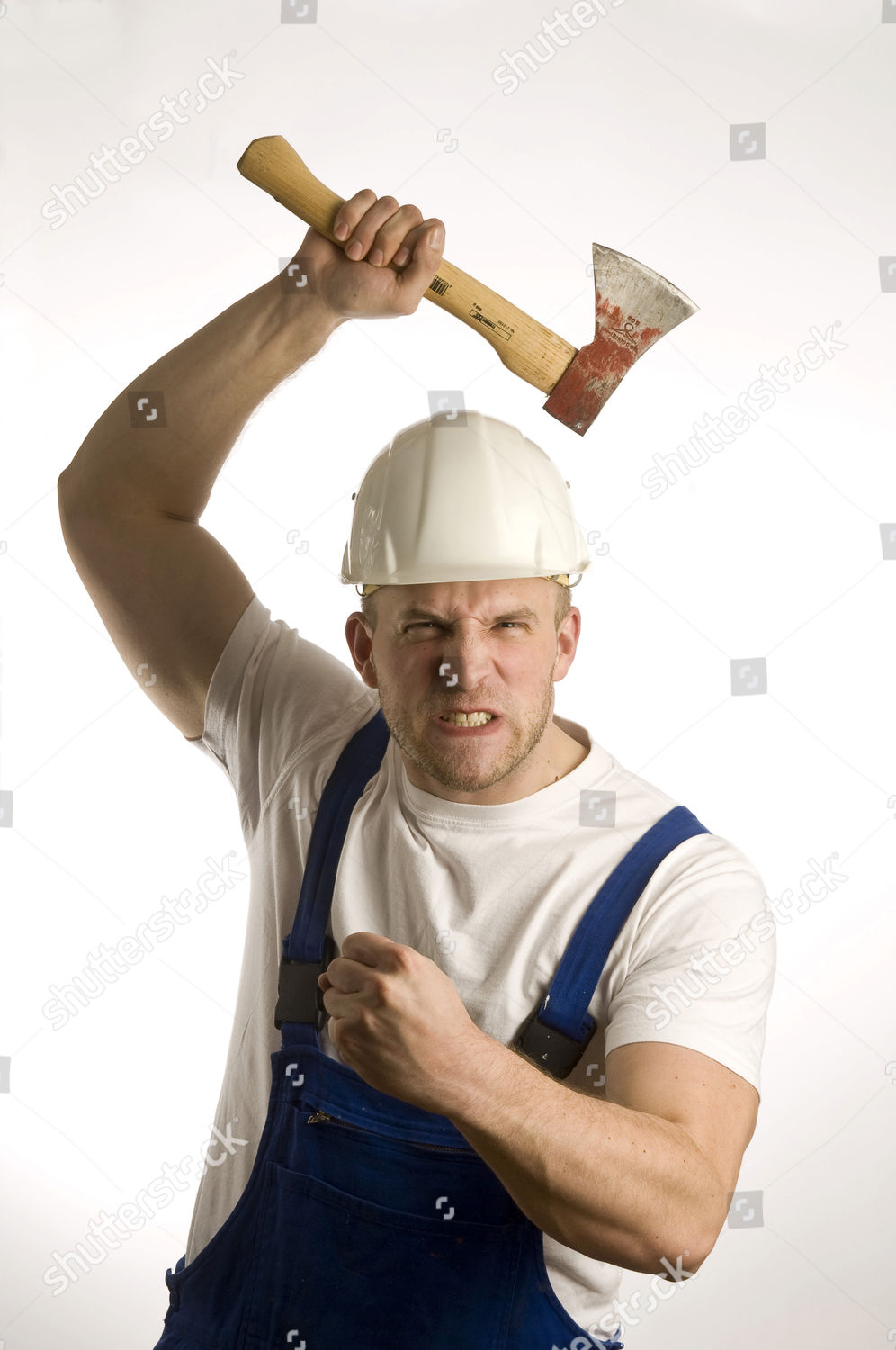 Model Released Construction Worker Wielding Hatchet Editorial Stock ...