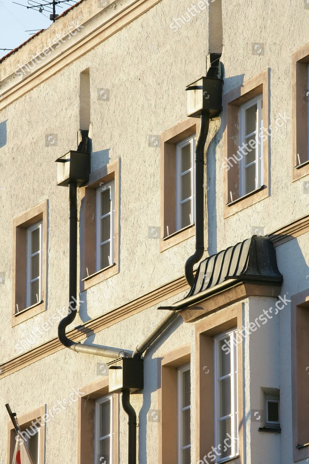 Windows Eaves Trough On Building Facade Editorial Stock Photo - Stock ...