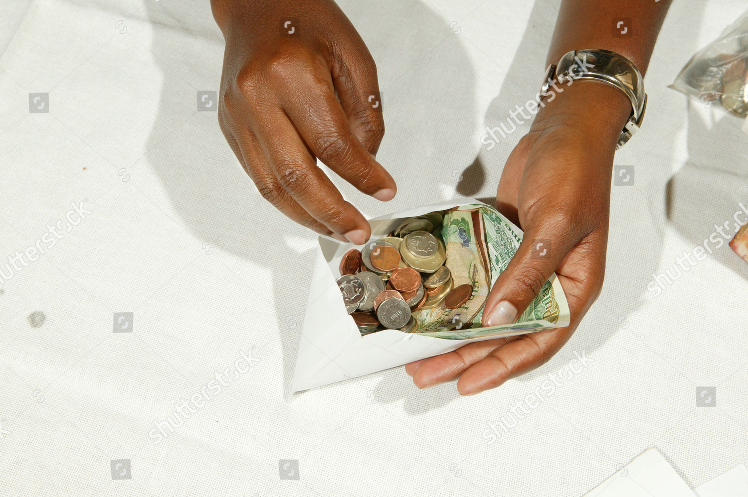 Hands Stuffing Money Into Envelope Donation Editorial Stock Photo ...