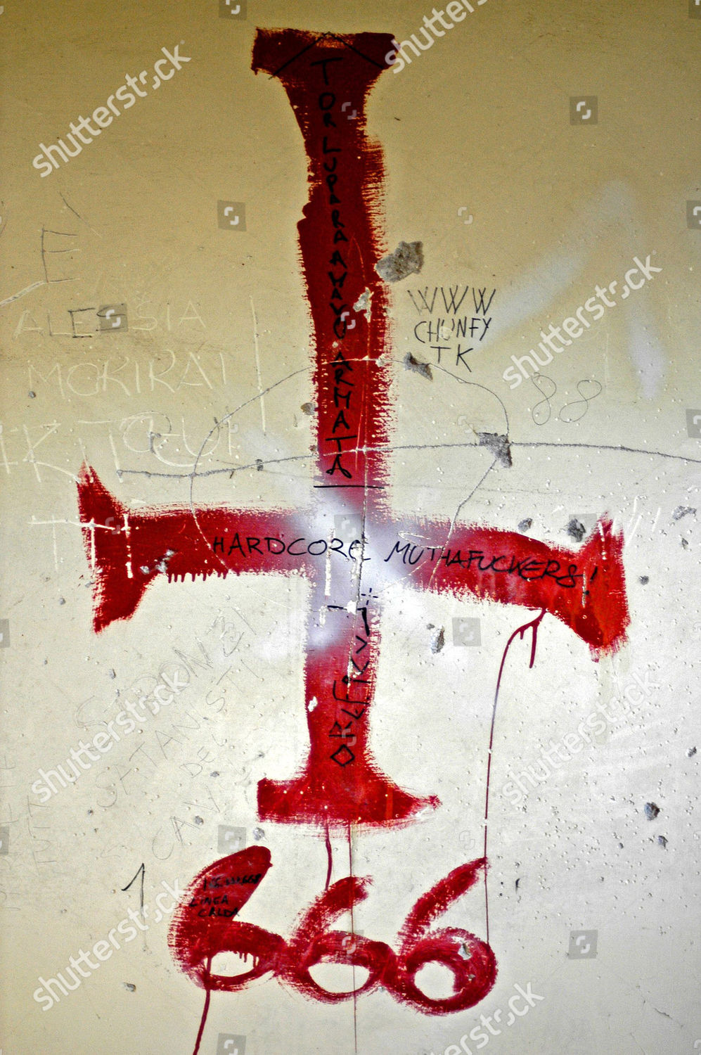 Satanic Graffiti On Walls Chapel Former Editorial Stock Photo - Stock ...