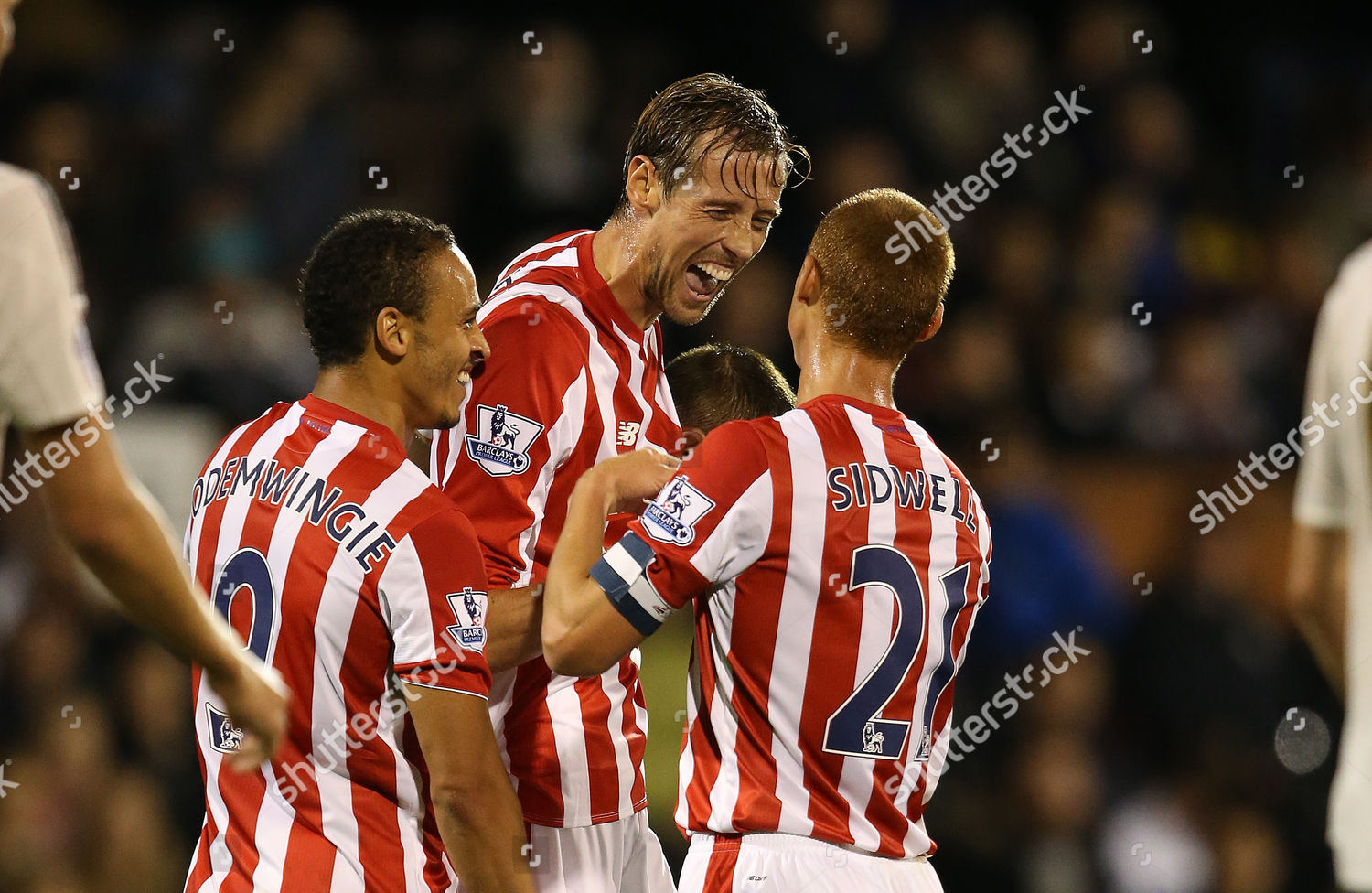 Peter Crouch Stoke Celebrates Steve Sidwell Editorial Stock Photo ...